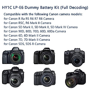 HY1C ACK-E6 AC Power Adapter LP-E6/LPE6N/LPE6NH Dummy Battery Kit for Canon EOS R, R5, R6, R7, 5D Mark III IV, 6D, 7D, R6 5D 6D 7D Mark II, 90D 80D 70D Cameras.