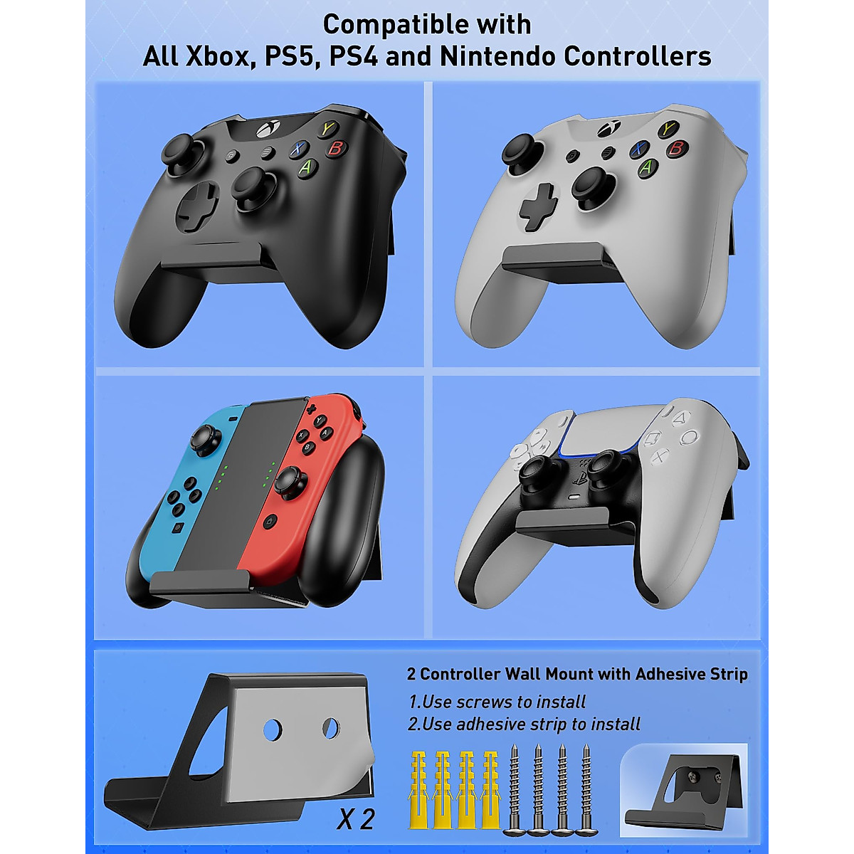 ZAONOOL Wall Mount for Nintendo Switch and Switch OLED with 2 Controller Wall Holders, Metal Wall Mount Kit Stand with 5 Game Card and 4 JoyCon Shelfs, Safely Store Console Near or Behind TV, Black