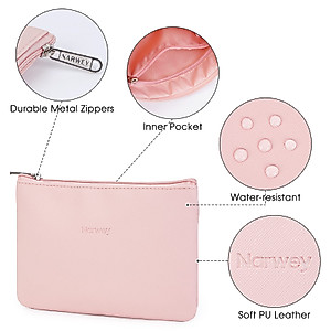 Narwey Small Makeup Bag for Purse Vegan Leather Travel Makeup Pouch Mini Cosmetic Bag Zipper Pouch for Women (Pink)
