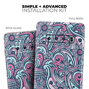 DesignSkinz Seamless Mint and Pink Sprout Protective Vinyl Decal Wrap Skin Cover Compatible with The Samsung Galaxy S20 (Screen Trim & Back Glass Skin)