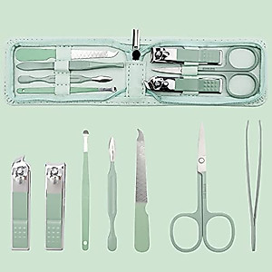 Professional Nail Clipper Pedicure Set，Manicure Set Personal Care, Nail Clipper Kit,Nail Tools with Luxurious Travel Case, Gifts for Men Women Family Friend,Green (7 Pieces)
