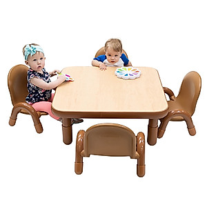 Angeles Baseline Toddler Square Table and Chairs Set, Natural Wood – Includes One 30”, 12” High Square Table and Four 5” High Chairs – Durable, Lightweight, Easy to Move