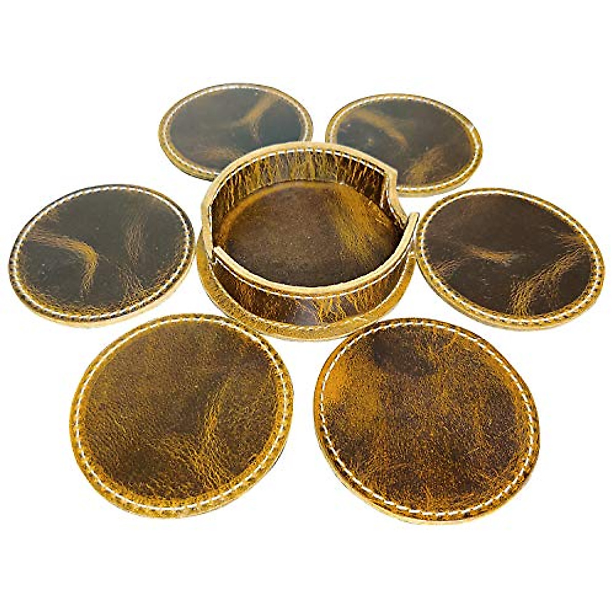 Rustic Town Leather Coasters for Drinks - Cup Coasters Coffee Table Kitchen Table Bar, Home & Office Gifts Handmade Drink Coasters