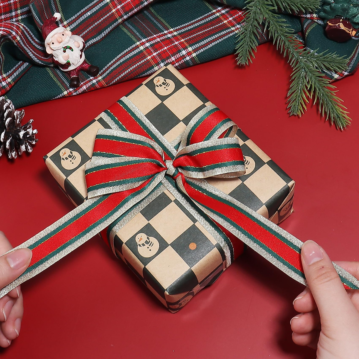 Hiswan Christmas Red and Green Plaid Ribbon, 1 Inch Wide x 25 Yards, Polyester, Classic, Christmas