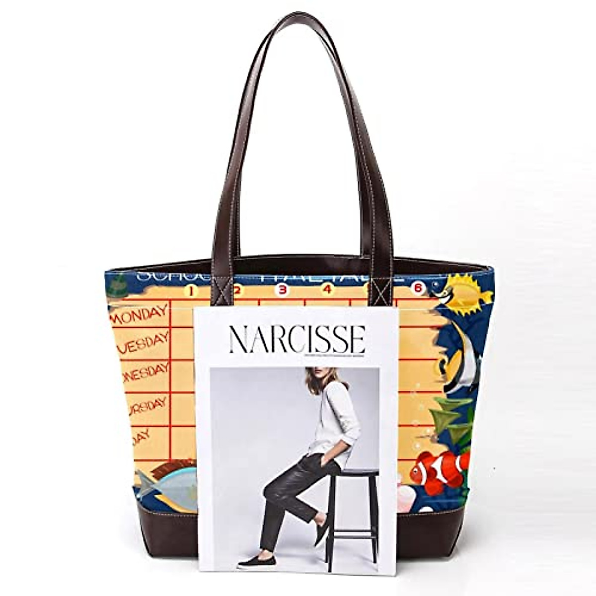 Timetable with Underwater World Tote Bags Large Leather canvas Purses and Handbags for Women Top Handle Shoulder Satchel Hobo Bags