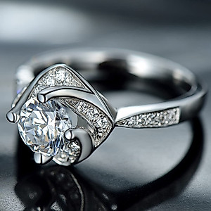 Jude Jewelers Platinum Plated Simulated Cubic Zircon Diamond Solitaire Wedding Engagement Proposal Ring (Silver, 12)