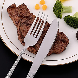 20 Pieces Silverware Set for 4,Stainless Steel Flatware Set Kitchen Eating Utensils Include Spoons,Forks,Knives,Salad Forks,Teaspoons,Coffee Spoons Home Essentials Patterned Handle Dinnerware Sets