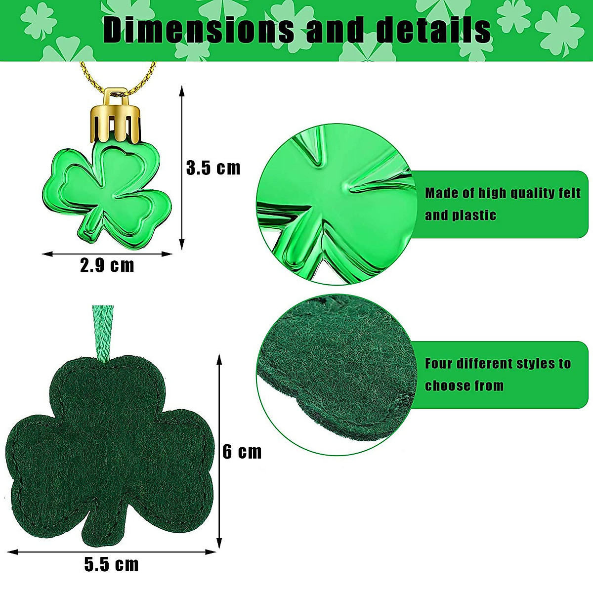 St Patrick's Day 26 Pcs Shamrocks Ornament 2 Pcs Good Luck Clover Banner Hanging Bauble Trefoil Pendant Decoration for Irish Home Garden Party Feast Green Decor