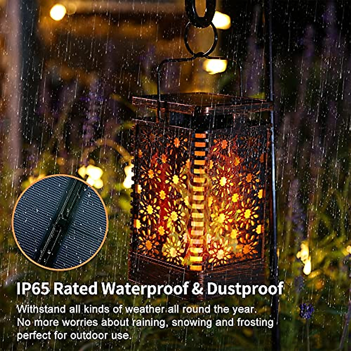 Solar Lanterns Outdoor Waterproof, Flickering Flame Outdoor Hanging Solar Lanterns Retro Solar Lights with Handle, Decorative Outdoor Lighting Solar Powered Umbrella Lights for Patio Garden 4 Pack