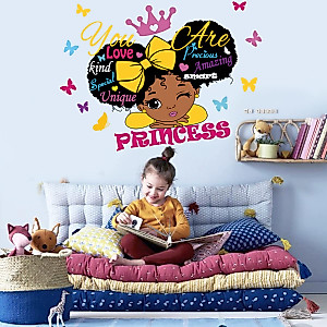 Black Girl Wall Decals for Girls Bedroom Religious Butterfly Wall Art Sticker Inspirational Quotes You are Beautiful Nursery Wall Sticker for Kid Room Bedroom Playroom Living Room Home Decor.