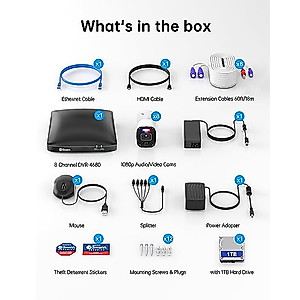 Swann Security Camera, 1080p DVR Bullet Surveillance Cameras with 1TB HDD, 8 Channel 8 Cam, Indoor Outdoor Wired Surveillance Camera, Color Night Vision, Heat Motion Detection, LEDs