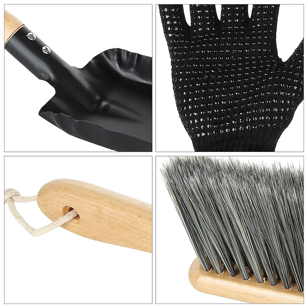 DIRBUY Coal Shovel and Hearth Brush Set, Fireplace Shovel and Brush Set for Ash, with Black Silicone Gloves, Heavy Duty Metal Fireplace Tools Set