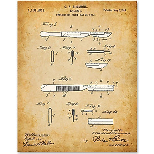 Scalpel Patent Print - Surgical Knife Poster, Surgery Room and Office Wall Decor, Gifts for Surgeon Doctors, Medical Student and Paramedic Gifts, 11x14 Unframed Art Print Poster