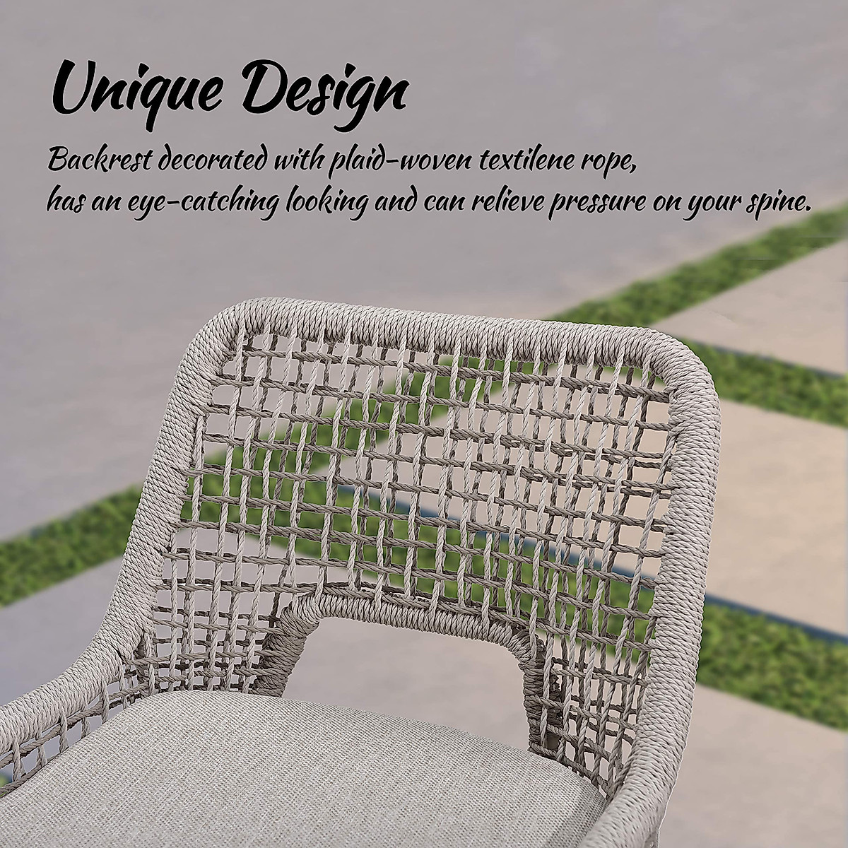 PURPLE LEAF Bar Stools Set of 2 Bar Height Metal Bar Chairs with Back Modern Tall Comfy Wicker Woven Boho Garden Pool Patio Outdoor Barstools