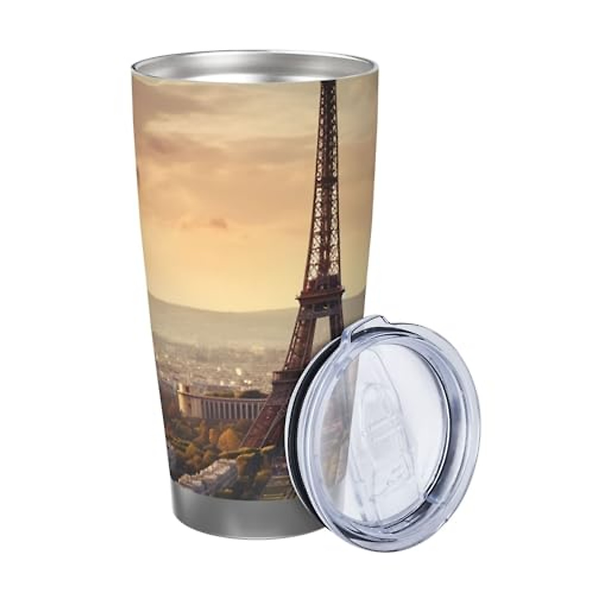 Eiffel Tower and city Tumbler with Lid and Straw 20oz Stainless Steel Car Cup for Hot and Cold Drinks, Double Wall Insulated Travel Coffee Mug Reusable Drink Thermos Cup Birthday Gifts