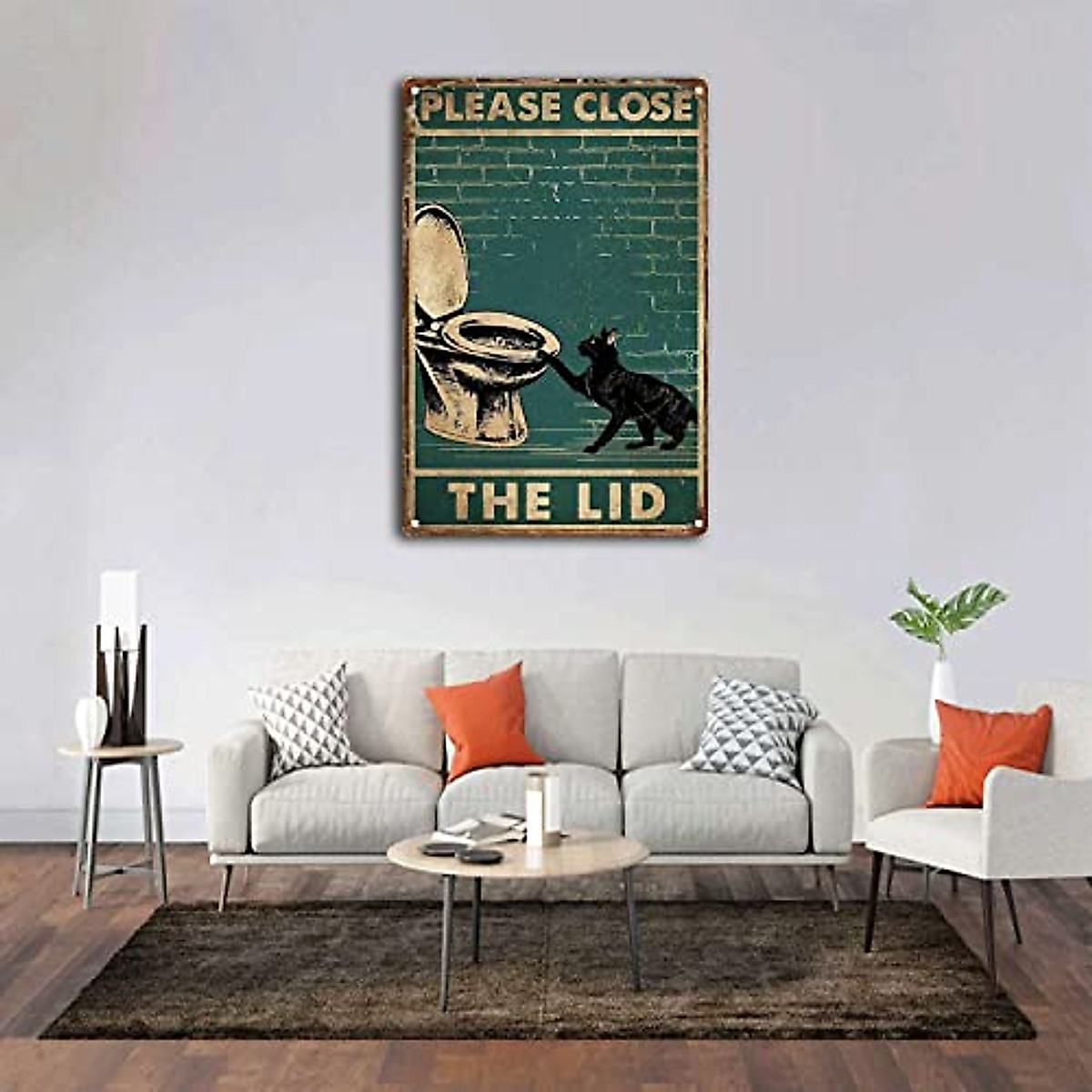 SKIYGTH Tin Sign Black Cat Please Close The Lid Bathroom Restroom Vintage Metal Tin Sign Retro Poster 8x12inch