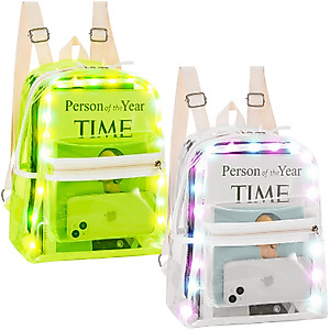 2 Pcs Clear Backpack Glowing Backpack LED Backpack Glow Clear Book Bag Rave Accessories Transparent Waterproof Backpack for Women Men Kids Girls Festival Halloween Party Music Festivals School Sport