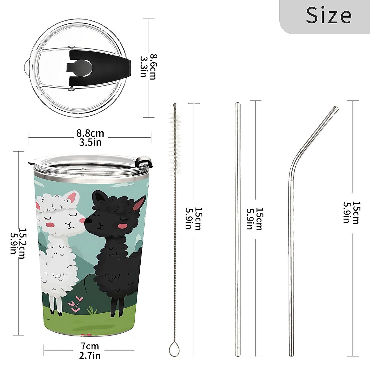 Wassud Cartoon Alpaca 20 oz Tumbler with Lid and Straw Stainless Steel Double Wall Vacuum Tumblers Insulated Travel Coffee Mug for Cold and Hot Drinks