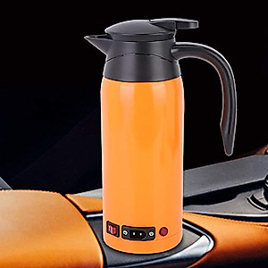 Portable Car Electric Kettle, 800ml 12V 24V Stainless Steel Electric Car Kettle, Heating Cup Coffee Mug Travel Water Bottle Road Trip Travel Cigarette Lighter Heated Water Tea Coffee Kettle (Orange)
