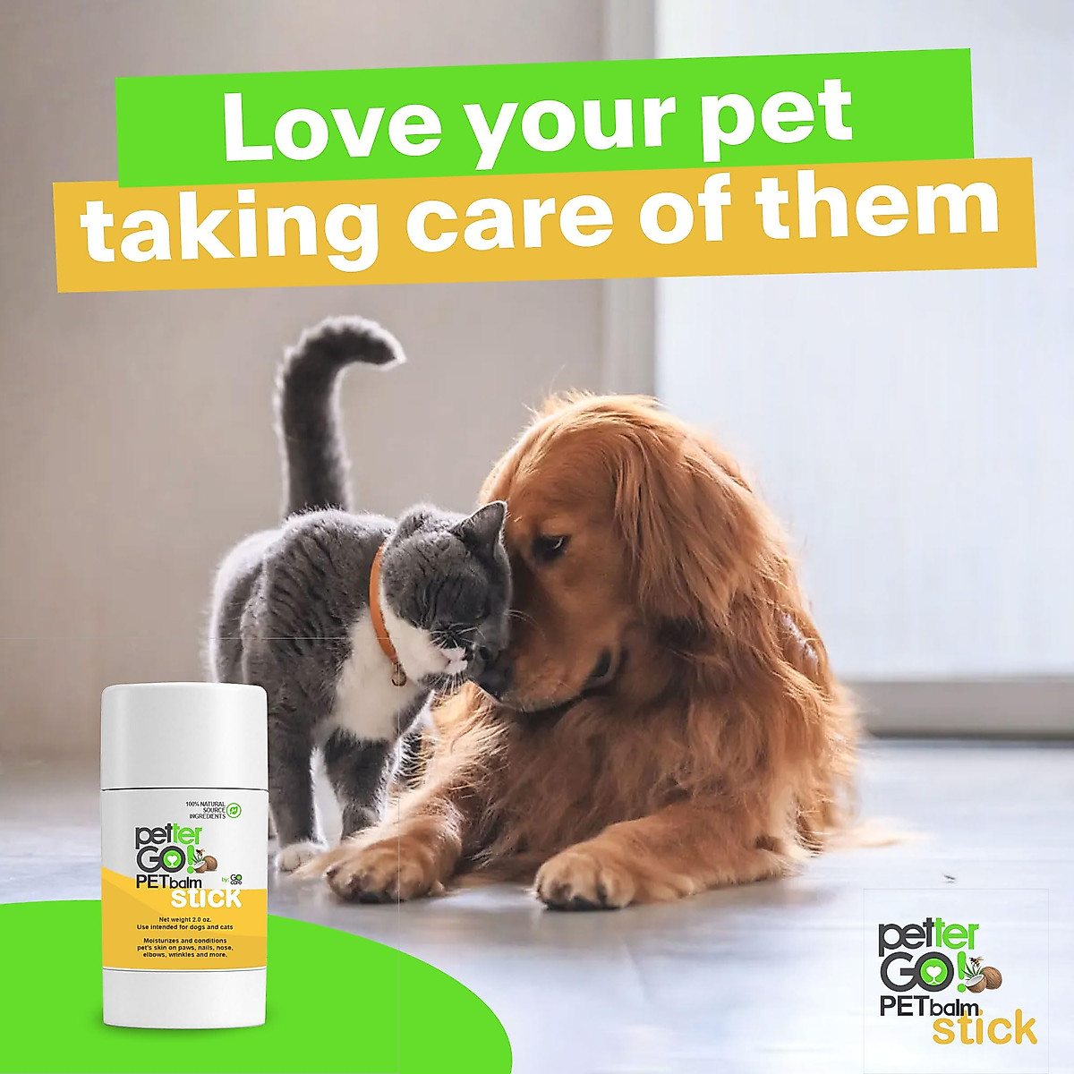 Go Care PETTERGO | Pet Balm - Stick 2oz | Dog Paw Balm - Soother Balm for Dogs and Cats - Pet Lotion for Itchy Skin - Pet Care Moisturizer - Snout Soother for Dogs - Lick Safe Skin