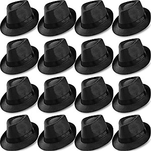 Coume 16 Pcs Straw Hats 1920s Classic Hats Short Brim Hat Summer Hats for Man Women Straw Hats Panama Hat(Black,Polyester)