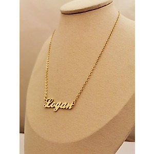 Dancing Wolf 18k Gold Plated Logan Name Necklace Stainless Steel Nameplate Necklaces Jewelry for Womens Moms