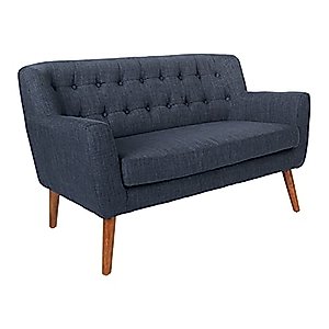 AVENUE•SIX OSP Home Furnishings Mill Lane Mid-Century Modern Loveseat with Button Tufted Design and Spring Cushion Support, Navy Blue Fabric