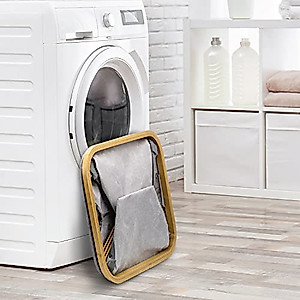 BROOKSTONE, Large Laundry Hamper with Handles, Stylish Bamboo Trim, Dirty Clothes Hamper Basket, Perfectly Sized at 17.25” X 16.25” X 13.25, Use as Storage Organizer, Save Space in Bedroom / Bathroom