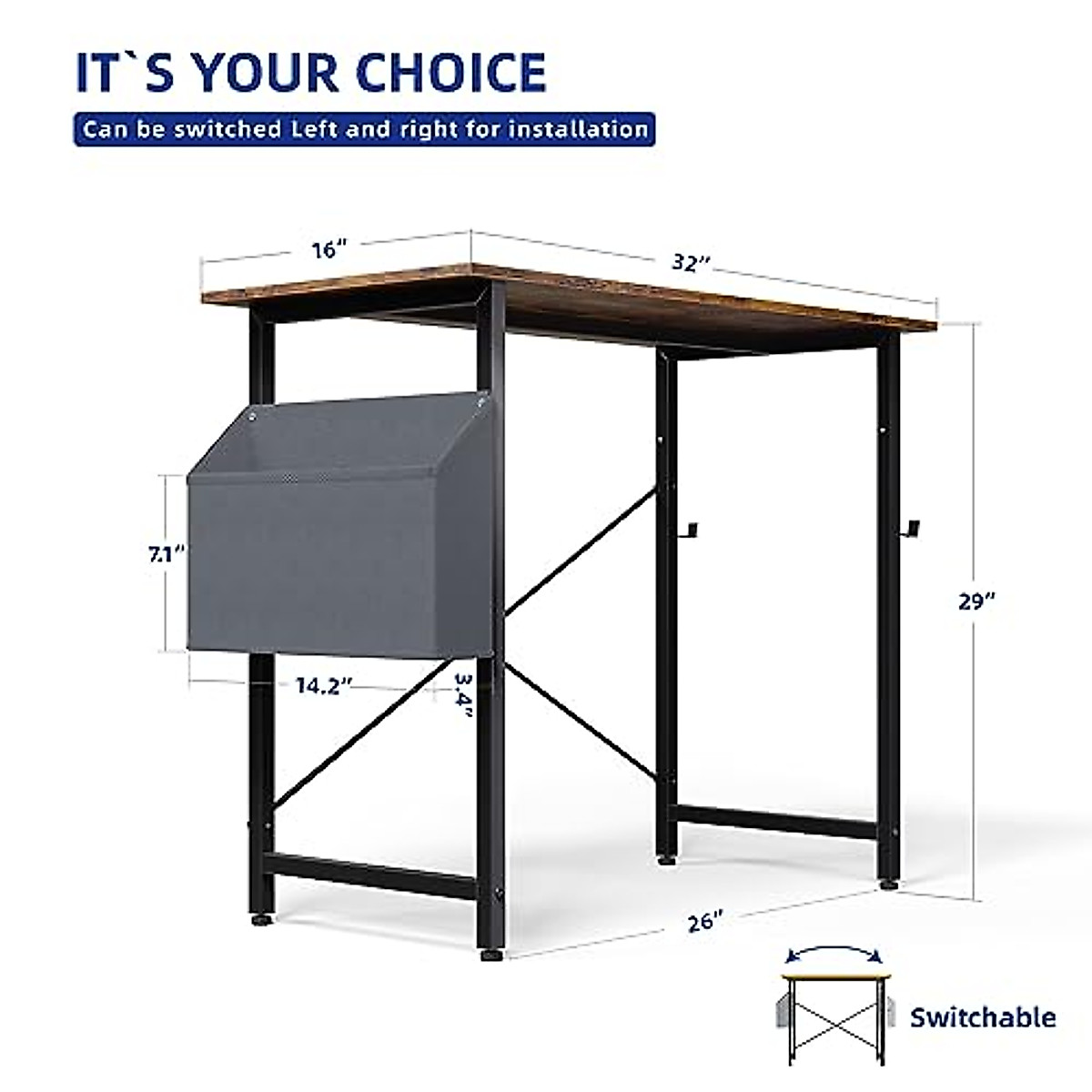 Pamray 32 Inch Computer Desk for Small Spaces with Storage Bag, Home Office Work Desk with Headphone Hook, Small Office Desk Study Writing Table