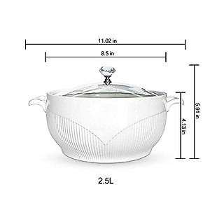 ABHOME Ceramic Soup Tureen with Glass Lid Porcelain Serving Tureen Soup for Restaurant Home Kitchen Decoration Cute Ceramic Covered Tureens for Soup, White Porcelain (8.58 in)