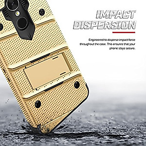 Zizo Bolt Series Compatible with LG Stylo 4 Case Military Grade Drop Tested with Tempered Glass Screen Protector, Holster, Kickstand Gold Black