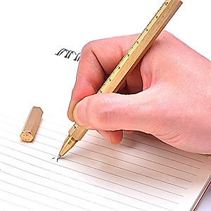 EKLOEN Six-Edge Solid Brass Pen with Centimetre Ruler, EDC Pocket Pen Signature Pen Ballpoint Pen