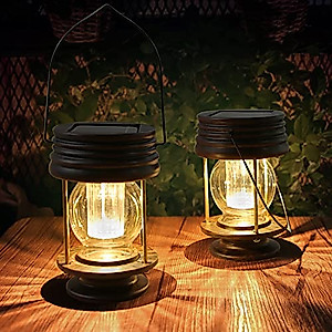 Solar Lantern - Hanging Solar Lights Outdoor - 2 Pack Solar Powered Waterproof Led Lanterns Vintage Design for Landscape Yard Garden Pathway Beach Pavilion Decoration (Warm Lights)