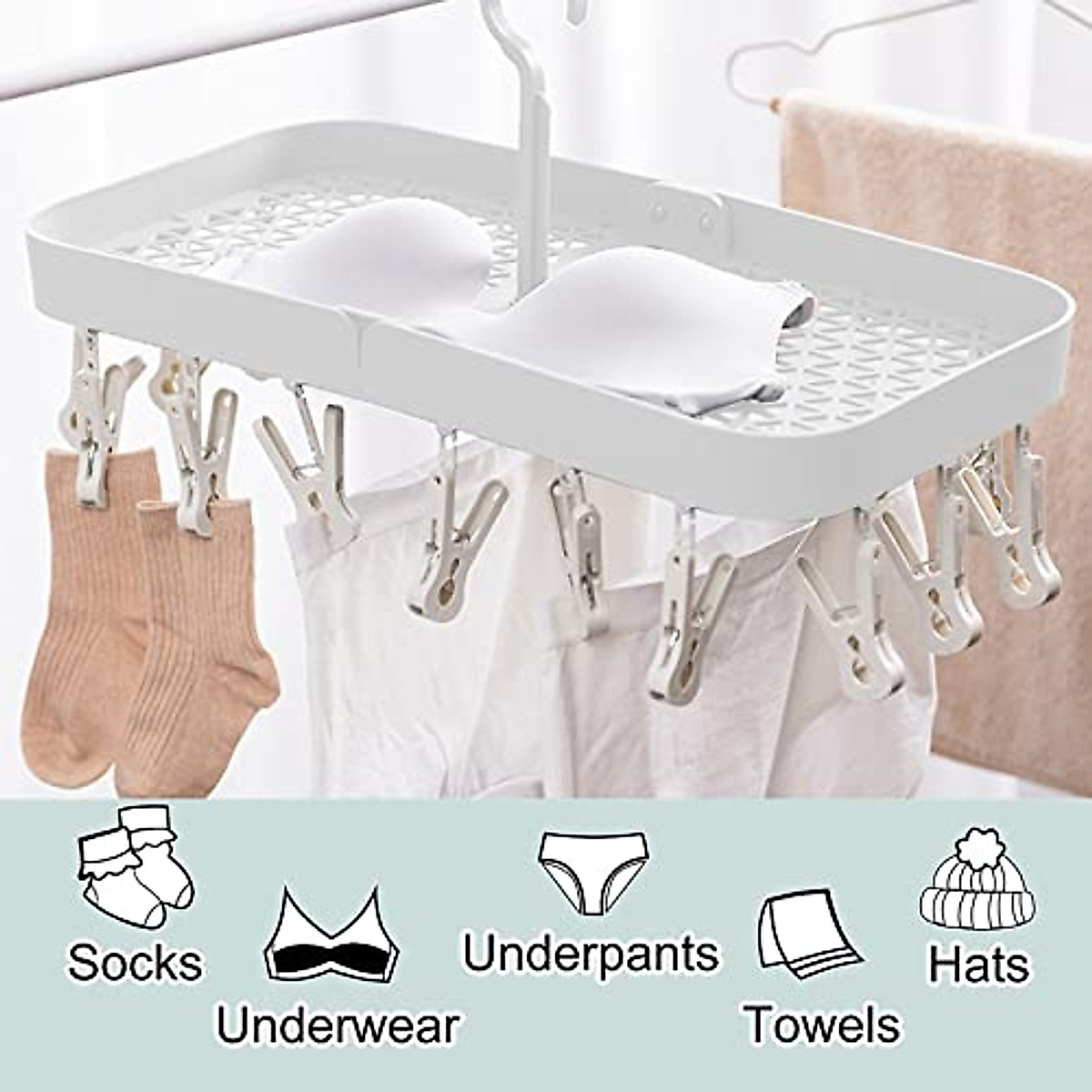 MMXYYUU Multi-Functional Drying Rack with Multiple Clips – Sock Hanger – Drip Hanger – Underwear Rack – Underwear Hanger –
