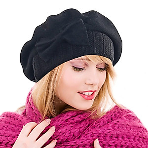 Ruphedy Women's Beret Hat Chic French Beret Beanie Wool Dress Winter Hats Hy022 (Black)