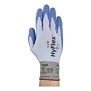Ansell Healthcare 111711 Series 11-518 HyFlex Polyurethane Light Duty Cut Resistant Glove, Size 10, Blue (Pack of 144)