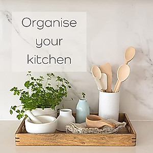 Otucha Large Ottoman Tray, 20 x 14 inches, Real Wood Large Serving Tray with Handles, Sturdy Design, Decorative Tray for Coffee Table (Natural)