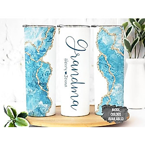 Personalized Marble Tumbler, Stainless Steel Double Wall Insulated Cup With Lid And Straw Double-Wall Vacuum Bottle Cup for Hot Cold Drinks, Grandparent Gift (20 oz)