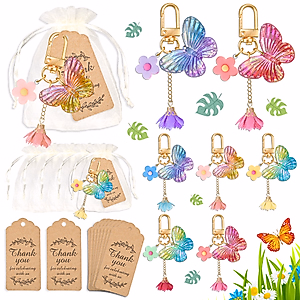 BANBALLON 12 Sets Butterfly Party Favors Butterfly Keychain with Thank You Kraft Tags for Girls Butterfly Theme Birthday Party Baby Shower Favors Goodie Bag