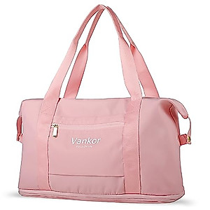 Travel Duffle Bag, Sports Tote Gym Bag, Weekender Bag, Expandable Waterproof Carry on Bag with Trolley Sleeve Wet Pocket Overnight Bags for Women - Pink