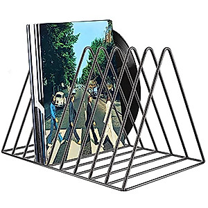 Pashion Vinyl Record Stand Holder, Desktop Album Storage Rack, Triangle Vinyl Record Shelf Display Vinyl Coated Metal Wire Rack Functional & Stylish Display Rack for Office Home