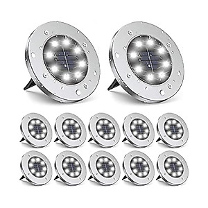 ZGWJ Solar Ground Lights, 12 Packs 8 LED Solar Garden Lamp Waterproof In-Ground Outdoor Landscape Lighting for Patio Pathway Lawn Yard Deck Driveway Walkway White