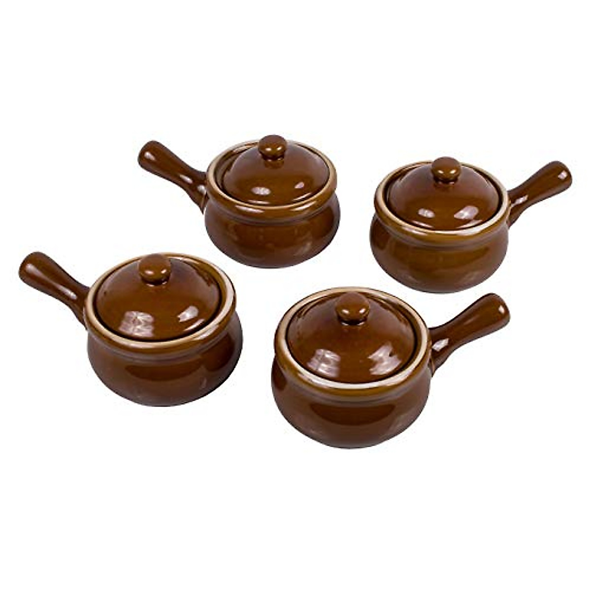 HIC Kitchen French Onion Soup Crock Set with Lids, Set of 4, Brown