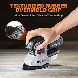 WORKSITE 20V MAX Cordless Random Orbital Sander & Detail Sander, Multi-Purpose Hand Sander w/2.0A Battery & Charger, 20pcs Sanding Discs, Dust Collector and Mouse Pad
