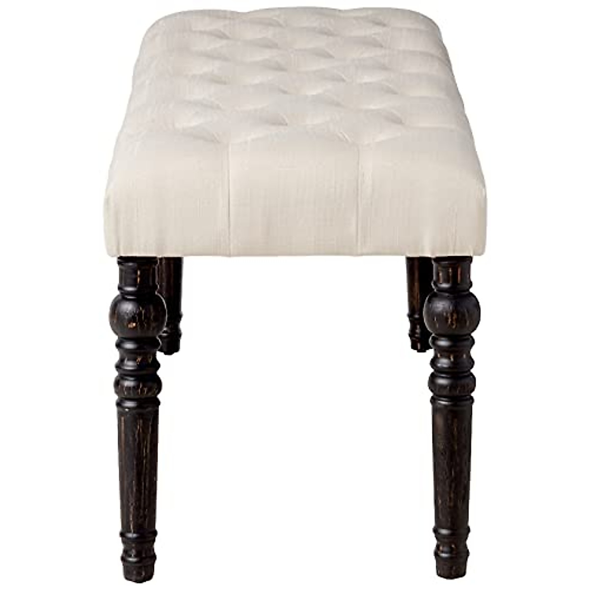 Roundhill Furniture Leviton Fabric Tufted Turned Leg Dining Bench, beige