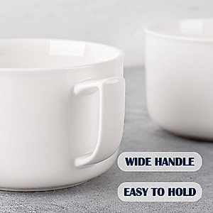 DELLING 6 Pack Soup Mugs with Handle, 28 Ounces Large Ceramic Soup Cups, White Soup Bowls for Salad, Ramen, Cereals, Stews, Oatmeals, Chilli, Microwave & Dishwasher Safe