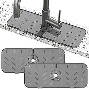 Kitchen Sink Splash Guard Silicone Sink Faucet Mat Water Catcher Mat Sink Draining Pad Rubber Drying Mat for Kitchen Sink, 2 Pack, Grey