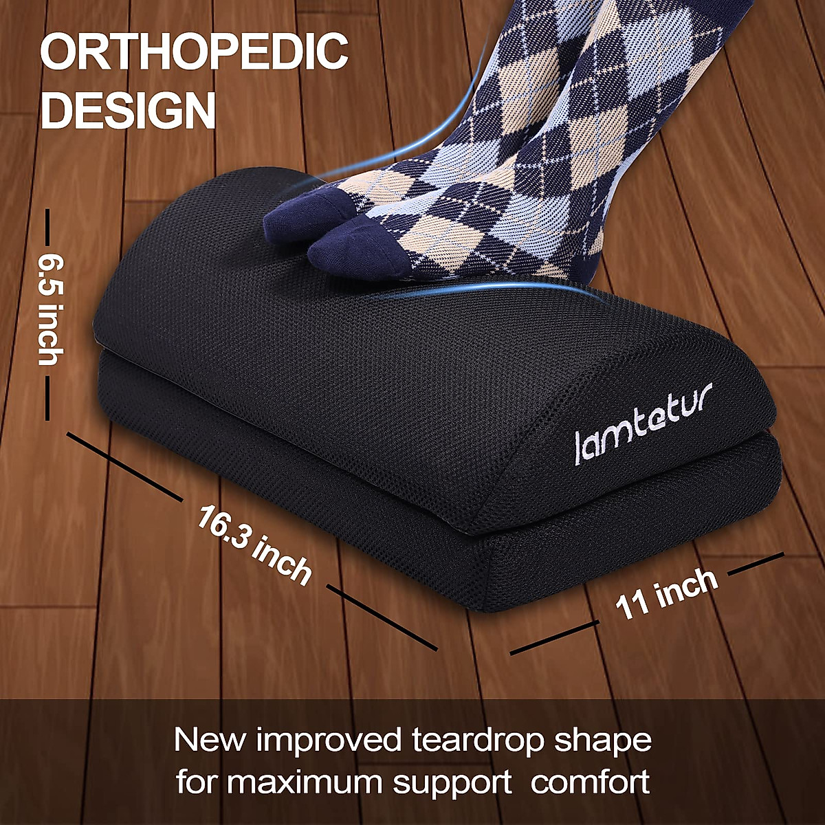 Lamtetur Footrest for Under Desk at Work with 1 Optional Covers for Replacing– Adjustable Memory Foam Foot Rest for Office Chair & Gaming Chair – Ergonomic Design for Back & Hip Pain Relief (Black)