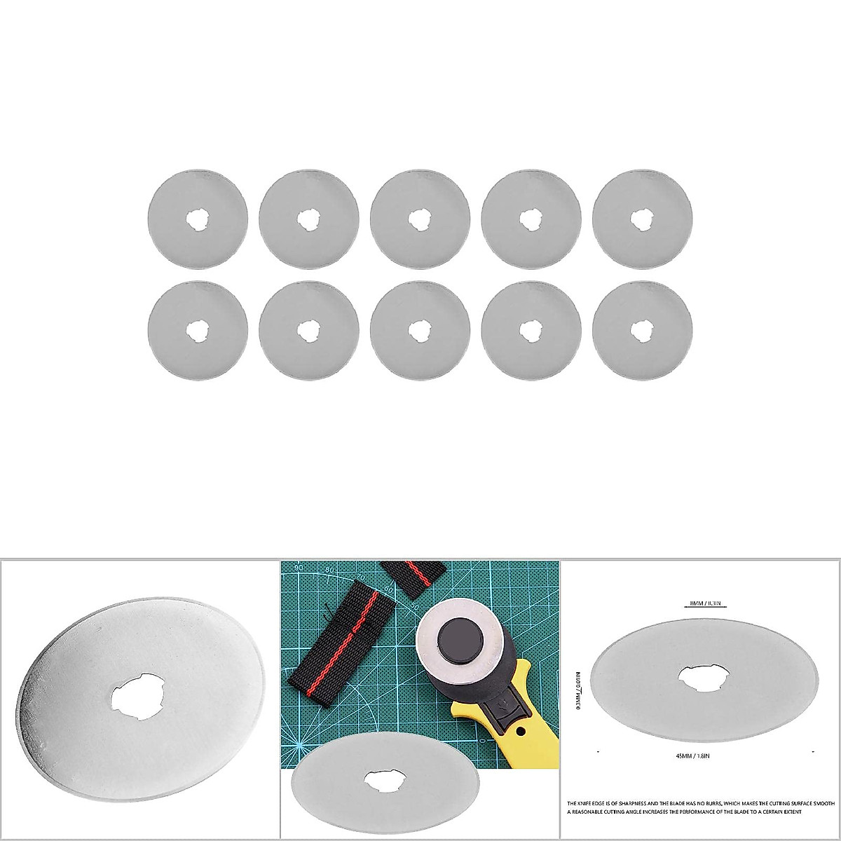 45mm Round Knife Blade Replacement Kit, SKS -7 Material, 6 Layers Fabric Cutting, Suitable for Paper, Fabric, Leather, Rotating Blade for Efficient Cutting