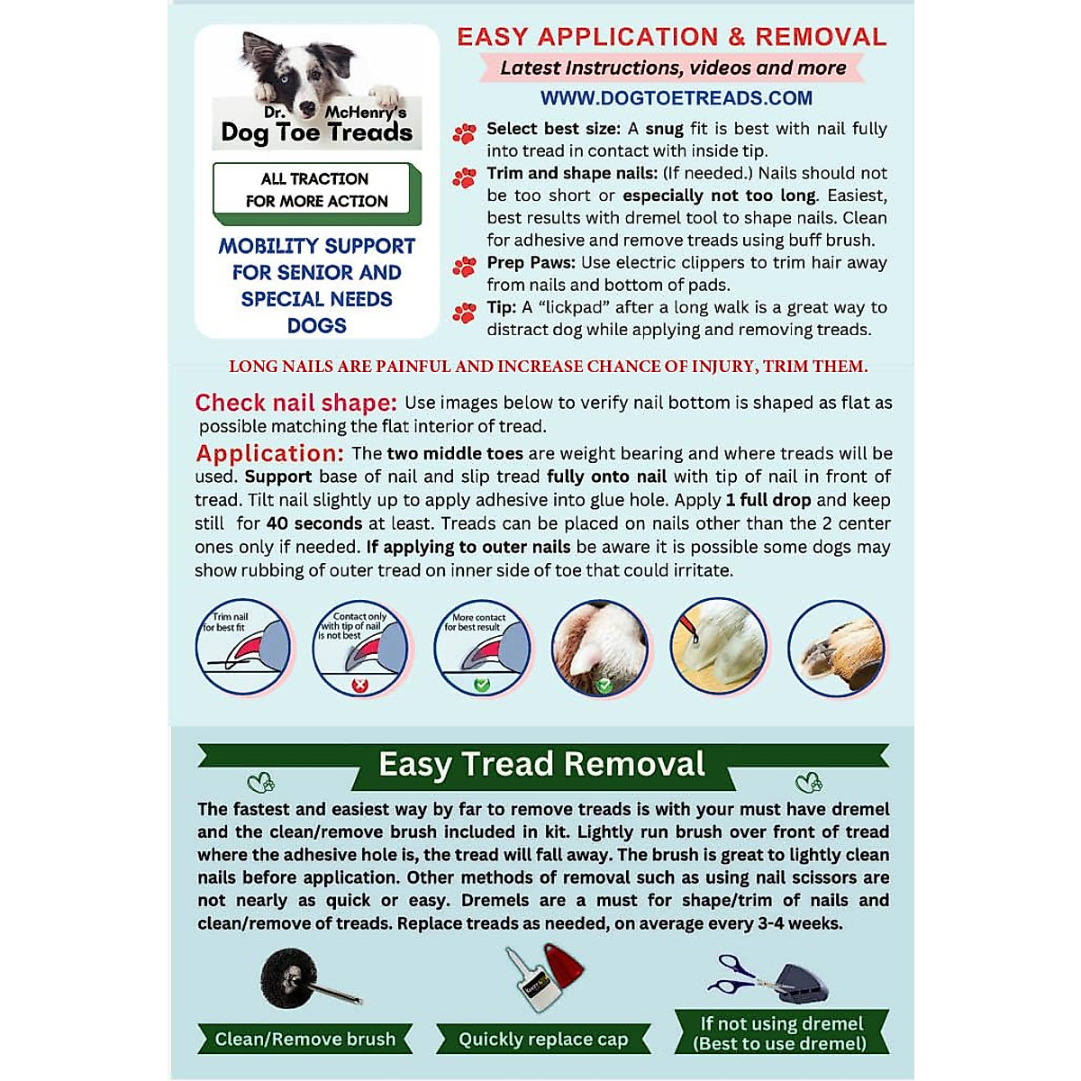 Dr. McHenry's Dog Toe Treads, Set of 24, Adhesive, Cleaning Brush, Increased Traction, Dog Mobility Support, X-Large Kit- Weight: 60-150 lbs. Net Weight 1.6 oz.